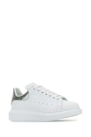 Alexander McQueen Leather Sneakers With Silver Leather Heel - White