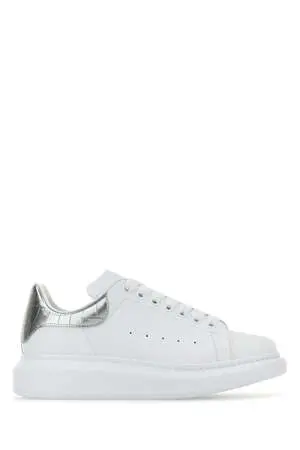 Alexander McQueen Leather Sneakers With Silver Leather Heel - White