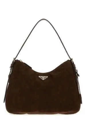 Prada Dark Suede Shoulder Bag - Brown