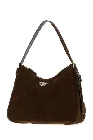 Prada Dark Suede Shoulder Bag - Brown