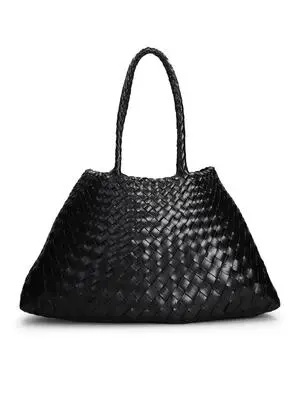 Dragon Diffusion Santa Croce Big Bag In Woven Leather - Black