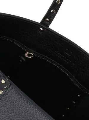 Valentino Garavani Rockstud Mini Tote In Hammered Leather - Black