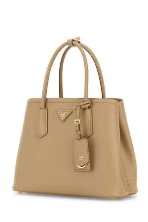 Prada Leather Small Double Handbag - Brown