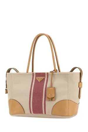 Prada Sand Canvas Large Shopping Bag - Brown