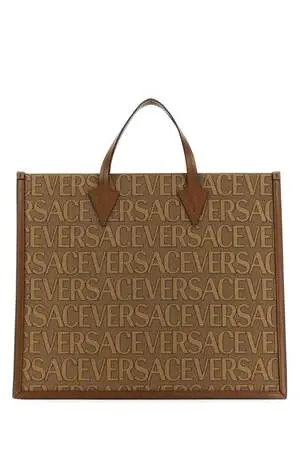 Versace Embroidered Canvas Allover Shopping Bag - Multicolor