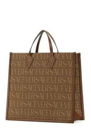 Versace Embroidered Canvas Allover Shopping Bag