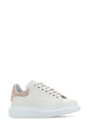 Alexander McQueen Leather Sneakers With Powder Pink Suede Heel - White