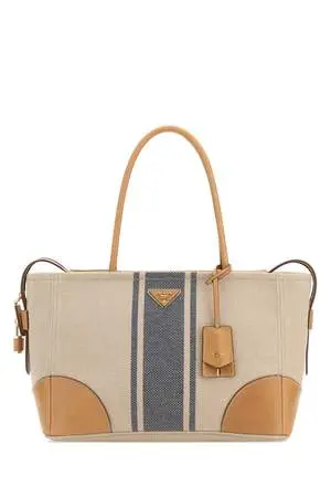 Prada Sand Canvas Large Shopping Bag - Brown