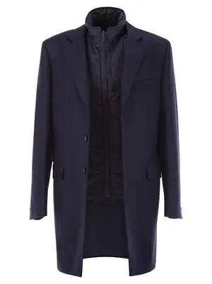 FAY Double Coat In Wool And Cashmere Cloth - Blue