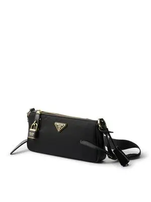 Prada Small Re-nylon And Leather Shoulder Bag With Padlock