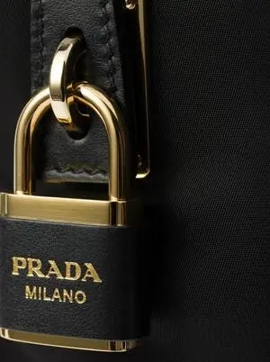 Prada Small Re-nylon And Leather Shoulder Bag With Padlock