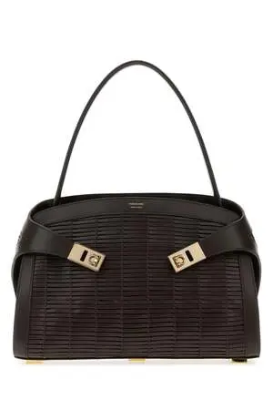 FERRAGAMO Dark Leather Hug Handbag - Brown
