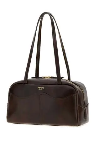 Prada Dark Leather Large Carry Shoulder Bag