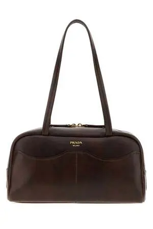 Prada Dark Leather Large Carry Shoulder Bag - Brown