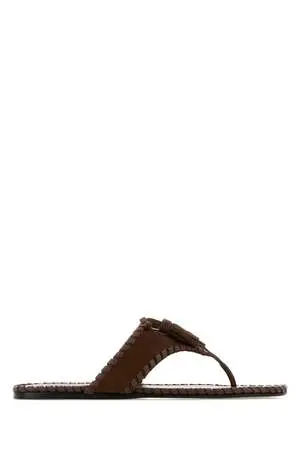 Prada Suede Thong Slippers - Brown