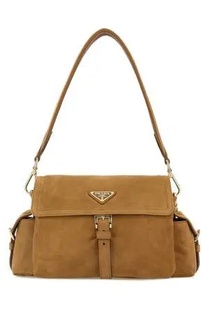 Prada Camel Suede Shoulder Bag - Brown