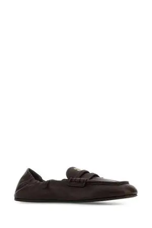 Miu Miu Dark Nappa Leather Ruches Loafers - Brown