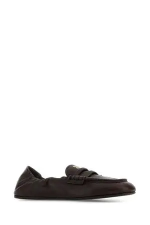 Miu Miu Nappa Leather Ruched Loafers - Brown