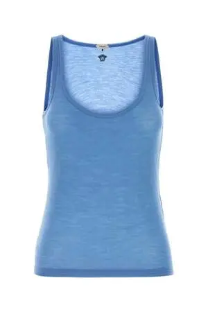 Versace Cerulean Wool Tank Top - Blue