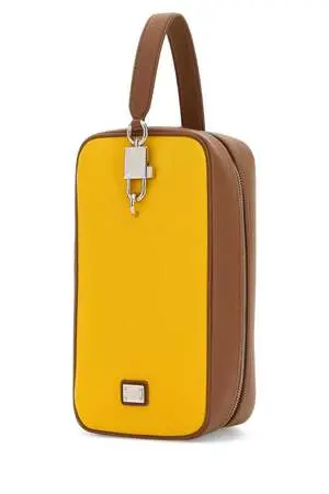 Dolce & Gabbana Two-tone Leather And Canvas Lock Handbag