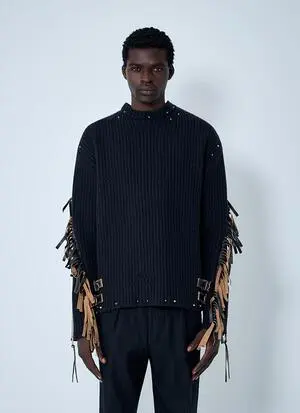 Prada Leather Embellished Wool Sweater