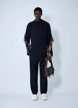 Prada Leather Embellished Wool Sweater