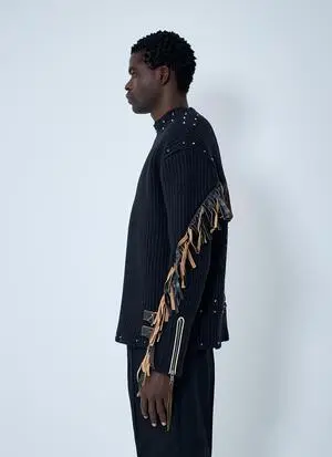 Prada Leather Embellished Wool Sweater