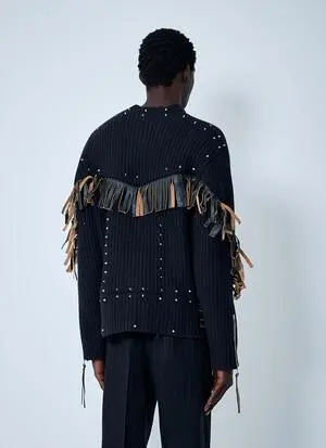 Prada Leather Embellished Wool Sweater