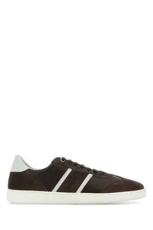 FERRAGAMO Dark Suede And Leather Achille Sneakers - Brown