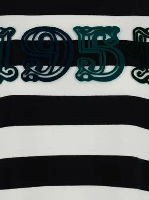 Max Mara Viterbo' Black And White Crewneck Sweater With Embroidery On The Front And All-over Striped Motif In Wool - Multicolor