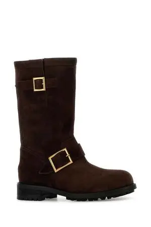 JIMMY CHOO Suede Biker Ankle Boots - Brown
