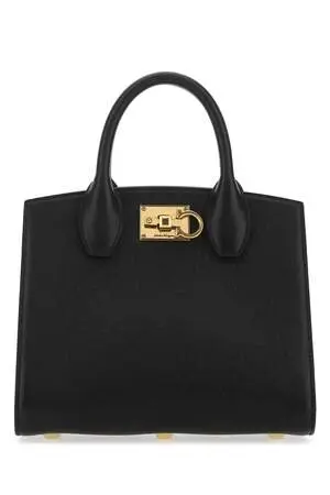 FERRAGAMO Leather The Studio Handbag - Black