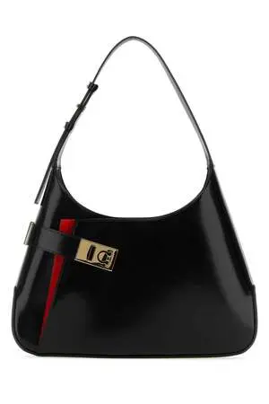 FERRAGAMO Leather Large Arch Shoulder Bag - Black