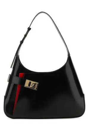 FERRAGAMO Leather Large Arch Shoulder Bag - Black