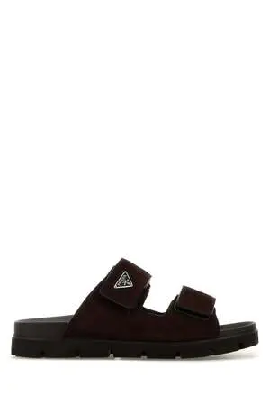 Prada Dark Suede Slippers - Brown