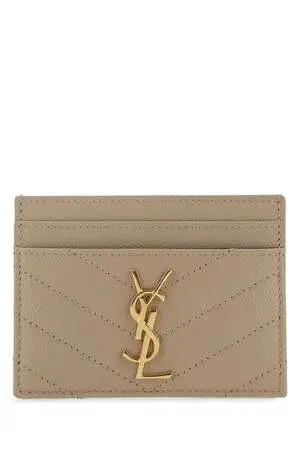 Saint Laurent Beige Leather Card Holder - Brown