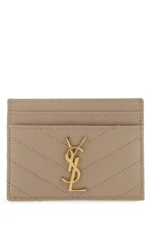 Saint Laurent Beige Leather Card Holder - Brown
