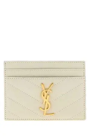 Saint Laurent Chalk Leather Card Holder - White