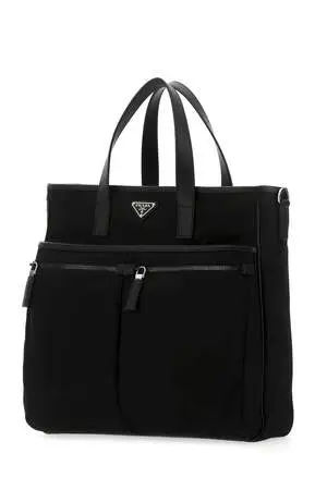 Prada Nylon Tote Bag With Leather Trim