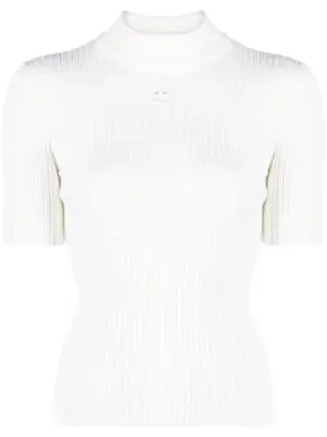 COURREGES Reedition Short Sleeves Ribbed Knitted Sweater - White