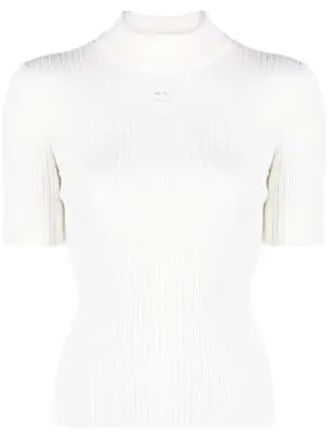 COURREGES COURREGES Short Sleeves Ribbed Knitted Sweater