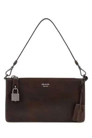 Prada Dark Leather Card Holder - Brown
