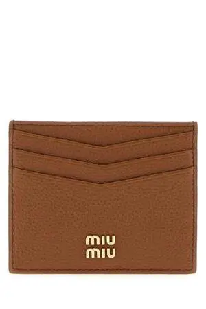 Miu Miu Camel Leather Card Holder - Brown