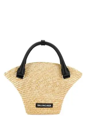 Balenciaga Straw Mini Beach Handbag - Brown