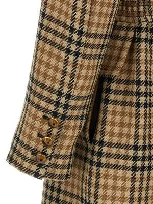 Valentino Garavani Houndstooth Virgin Wool Long Coat - Brown