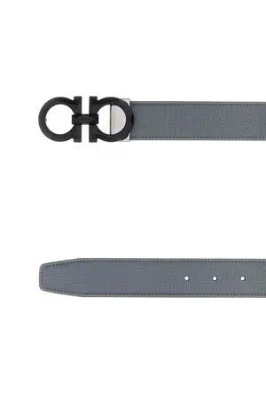 FERRAGAMO Dark Grey Leather Reversible Belt