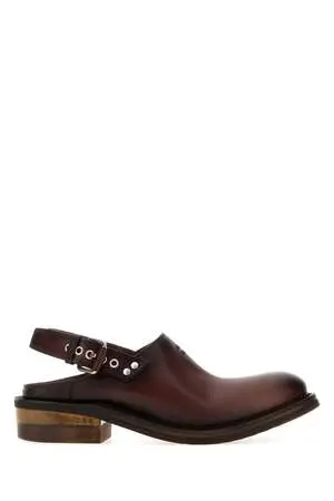 Miu Miu Leather Foulé Slingback Slippers - Brown