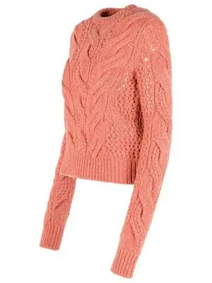 Sportmax Radio' Crewneck Sweater With Wool Blend Braids - Pink
