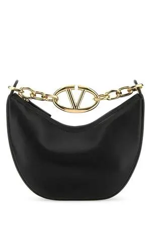 Valentino Garavani Leather Small Hobo Vlogo Moon Handbag - Black