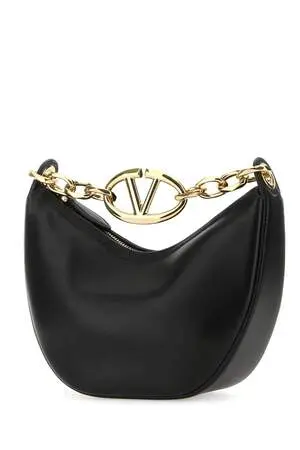 Valentino Garavani Leather Small Hobo Vlogo Moon Handbag - Black